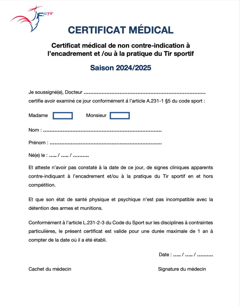 Certificat médical saison 2024-2025 - AST Roissy